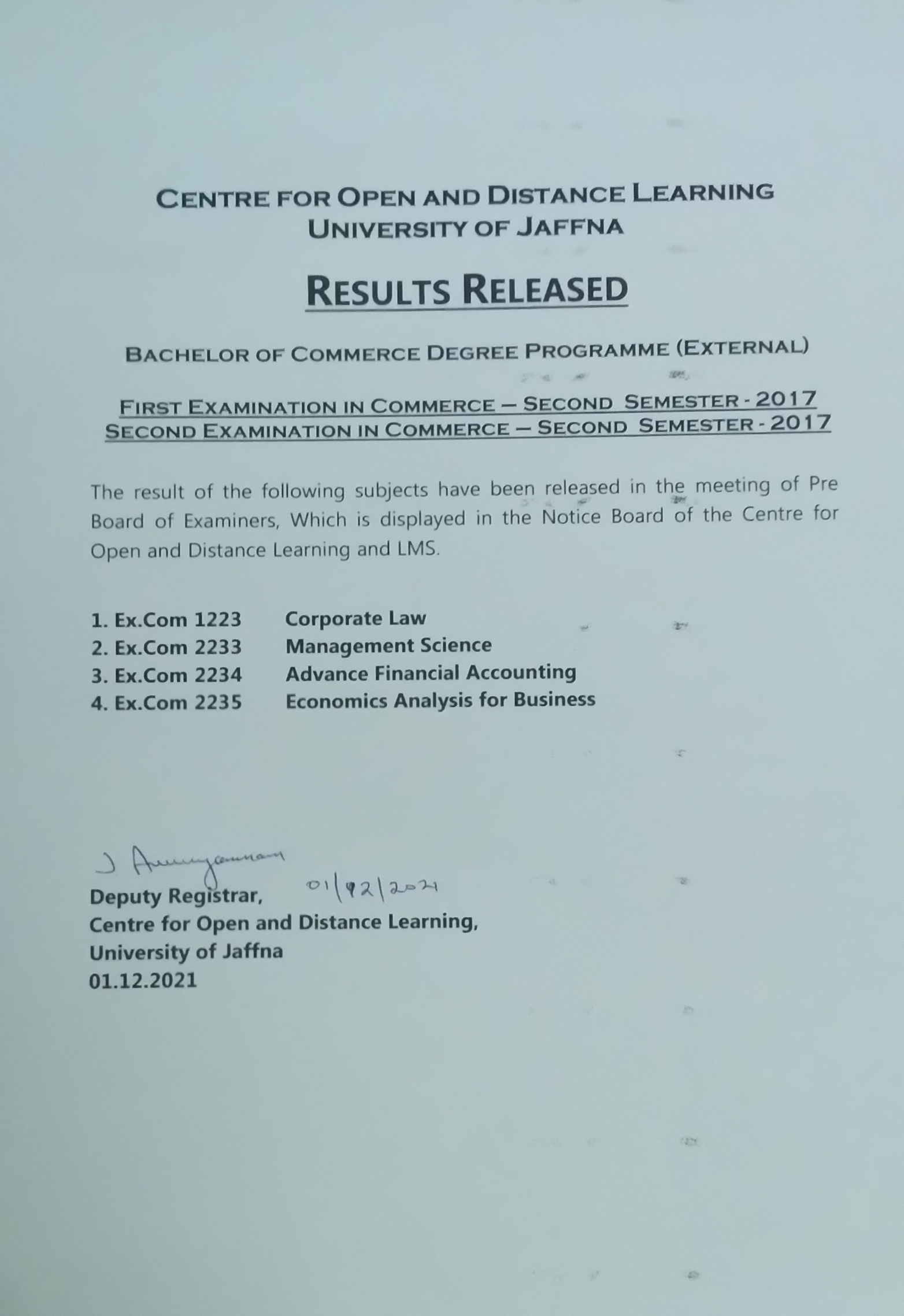 CODL-LMS: Result Released